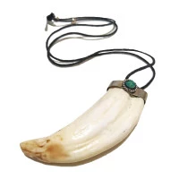 Amuleto de Proteção Javali | Colar de Dente de Javali e Crisocola